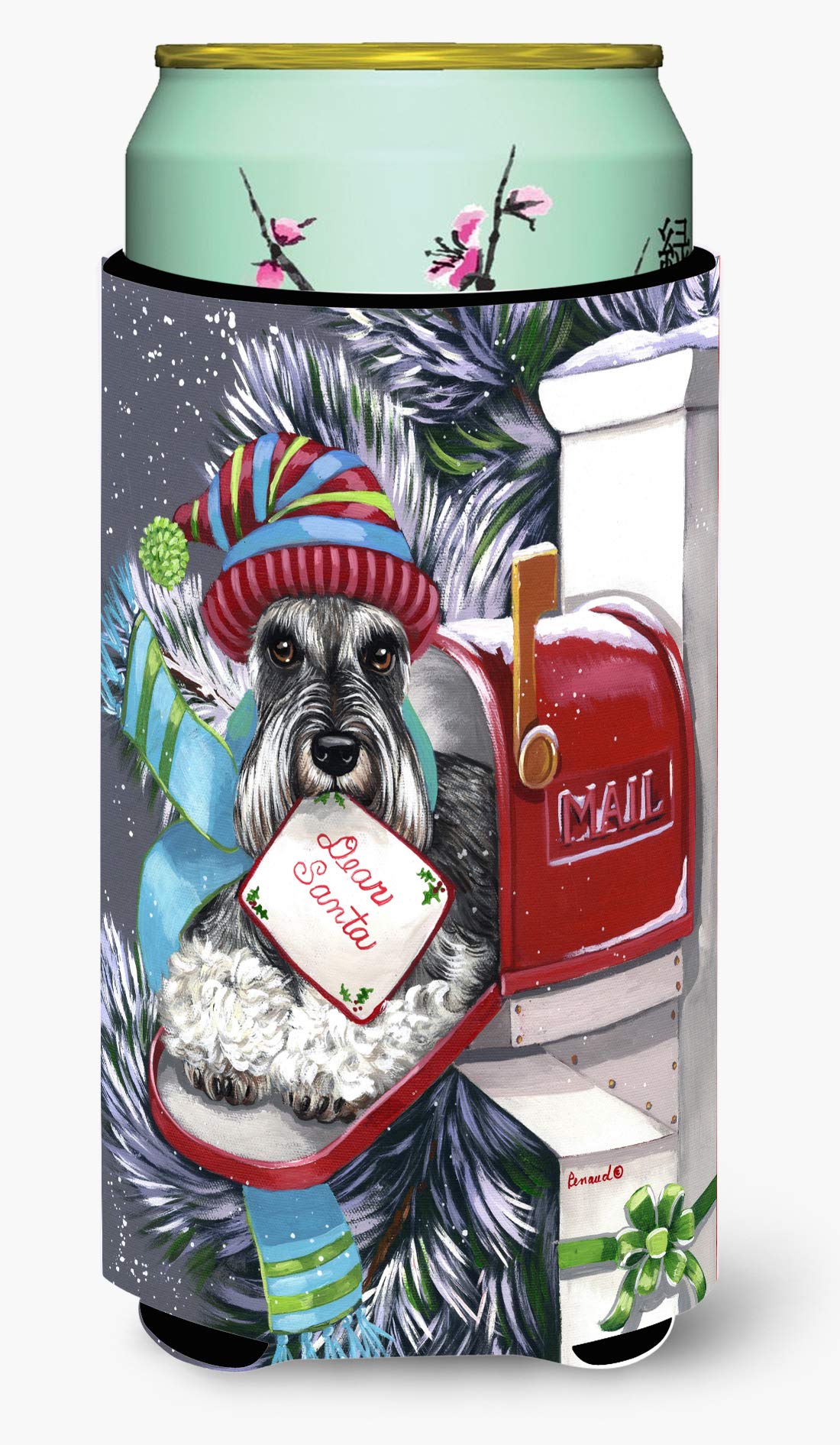 Caroline's Treasures PPP3162TBC Schnauzer Christmas Letter to Santa Tall Boy Hugger Can Cooler Sleeve Hugger Machine Washable Drink Sleeve Hugger Collapsible Insulator Beverage Insulated Holder