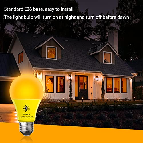 Gonhom Dusk to Dawn Bug Light Bulb Outdoor,2 Pack Amber Bug Light Bulb,10W(100W Equivalent),E26 Base Dusk to Dawn Light Bulb,Bug Lights for Outside.Home Hallway Porch Lights.Decorative Lamps.Bedroom