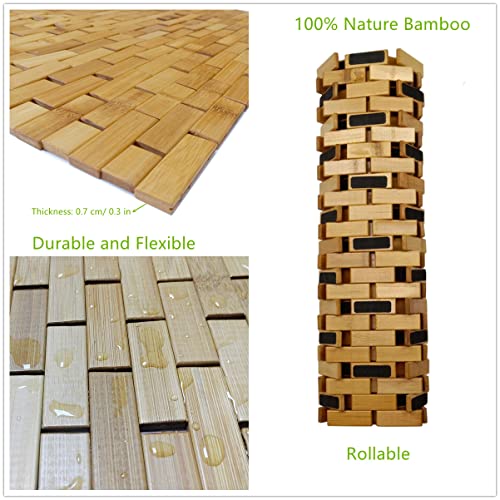 HJJKKH Bamboo Bath Mat with 15.7X23.6 inch,Nature Bamboo Bathroom Mat,Roll-Up and Foldable Bamboo Shower Mat,Non Slip Shower Tub Mat for Bathtub, Shower,Sauna,Hot Tub
