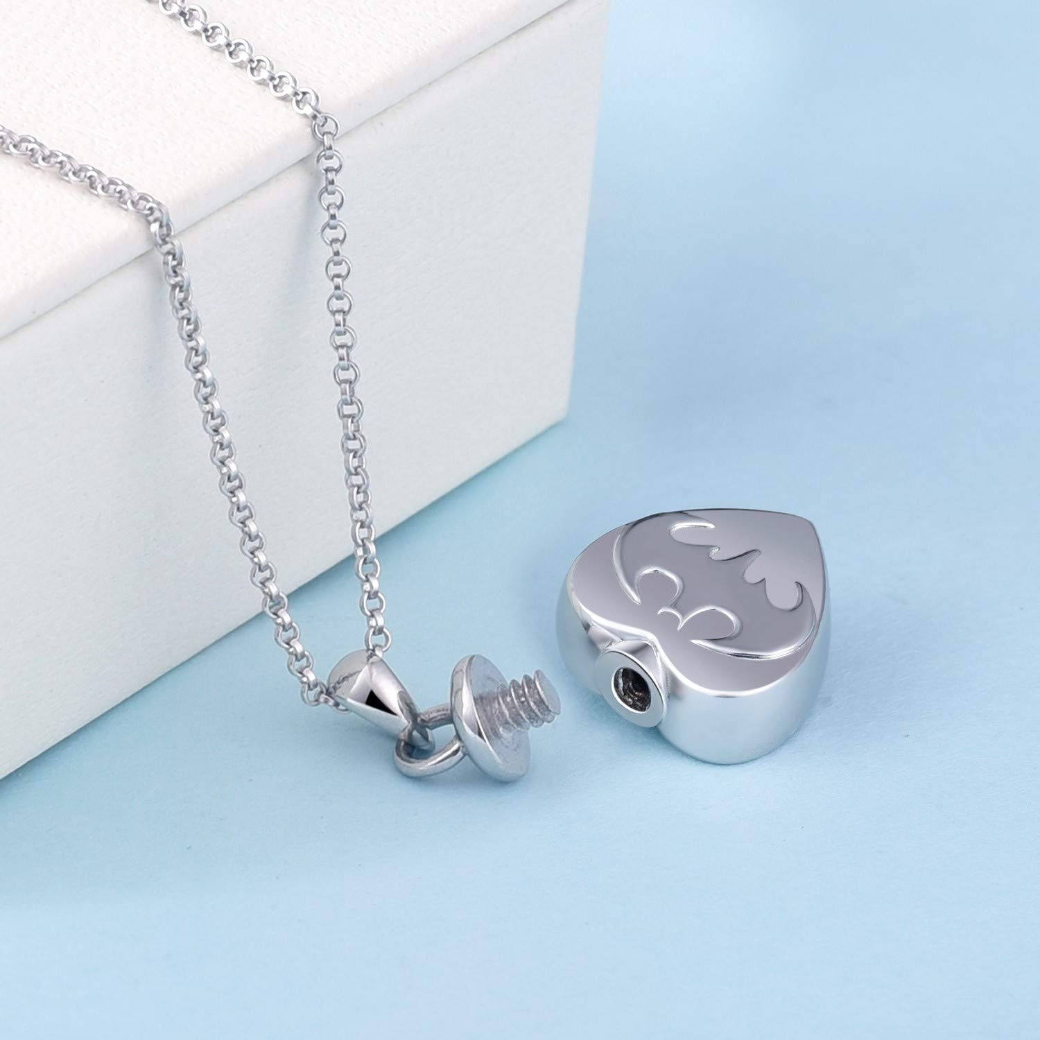 BEILIN 925 Sterling Silver Heart Cremation Jewelry Keepsake Urn Necklace for ashes : Forever in My Heart (bat)