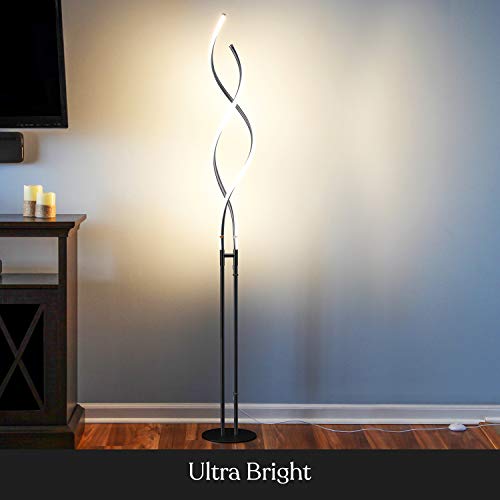 Brightech Embrace Dimmable LED Floor Lamp β Modern Spiral Adjustable Standing Lamp for Living Rooms & Offices β 2-in-1 Tall End Table Lamp for Bedroom Reading - Black
