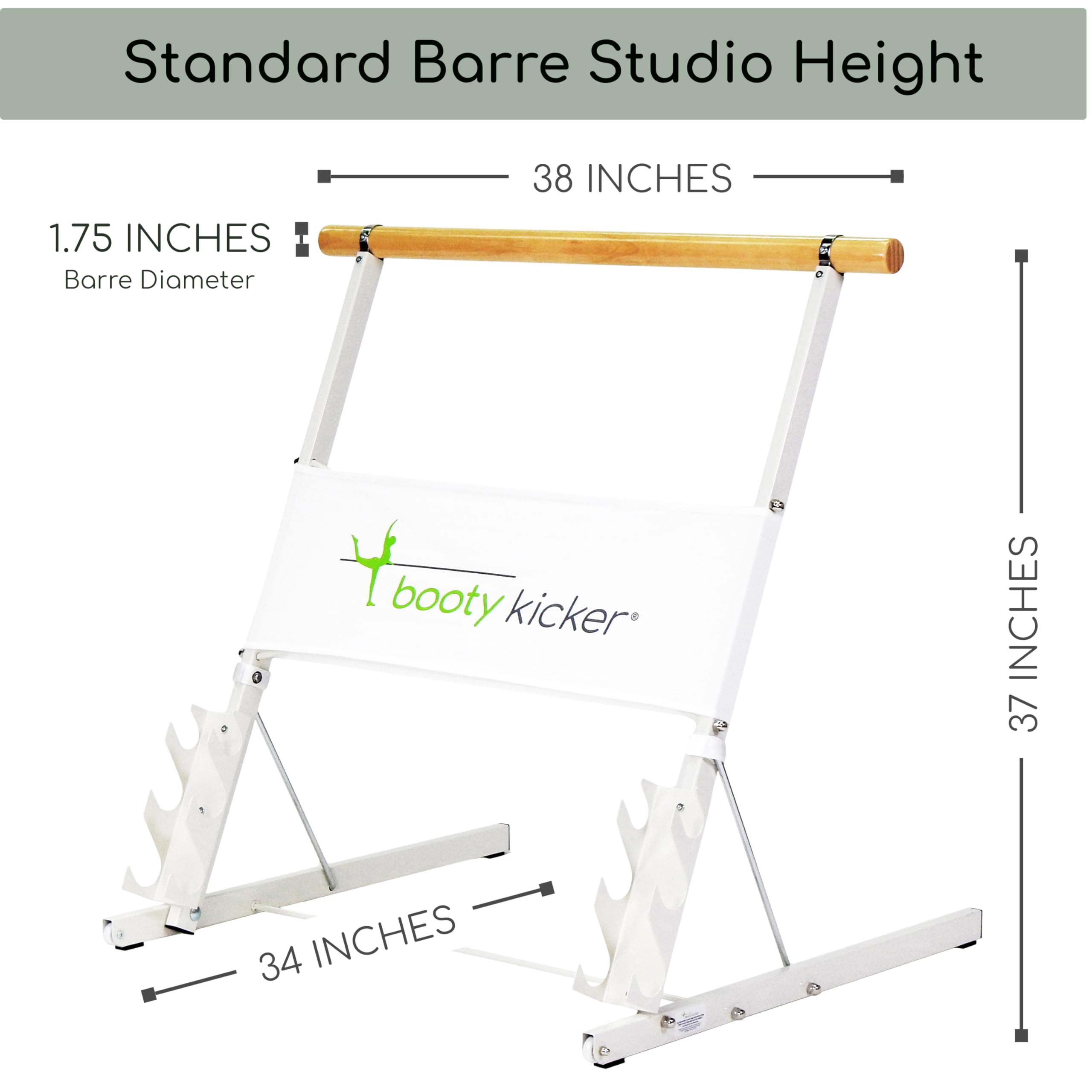 Booty Kicker β Home Fitness Exercise Barre, Folds Flat, Portable, Storable, Strong Angular Design for Pushing, Pulling, Balance & Ballet Exercises, Wood, Steel, Nickle, Perfect for Barre Workouts