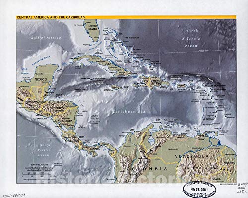 Historic 2001 Wall Map - Central America and The Caribbean. 55in x 44in