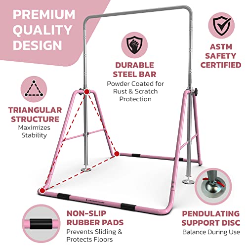 CINCINNATI GAMES KipMaster Adjustable Gymnastic Kip Bar, Gymnastic Bars for Home, 4 Adjustable Heights, Superior 3-Point Stability Training Monkey Bars for Kids