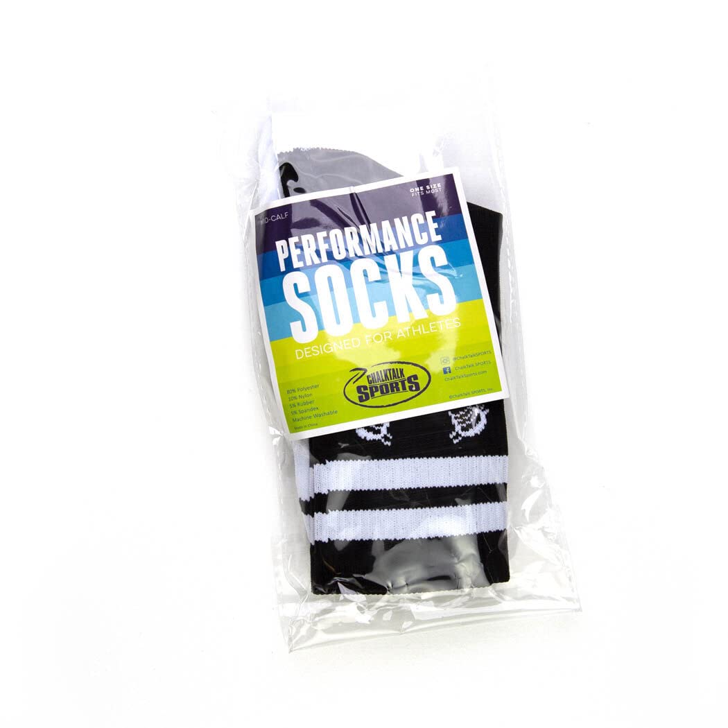 ChalkTalkSPORTS Lacrosse Woven Mid-Calf Socks | Retro Crossed Sticks | Black & White