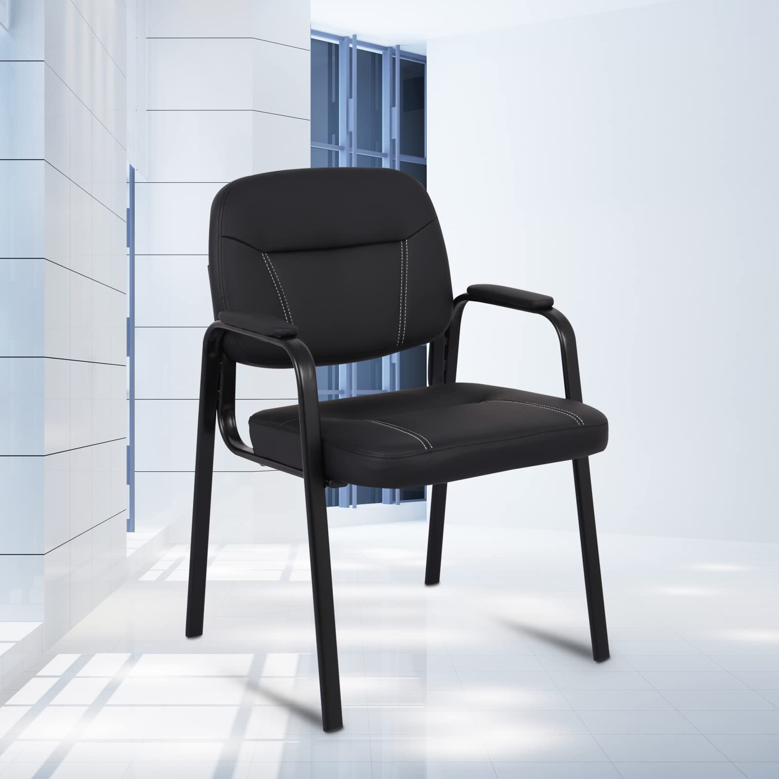 CLATINA Reception Chair with Sled Base and Bonded Leather Padded Armrests, Modern Style Guest Chair for Office Meeting Waiting Room Conference Desk, Brown (1 Pack)