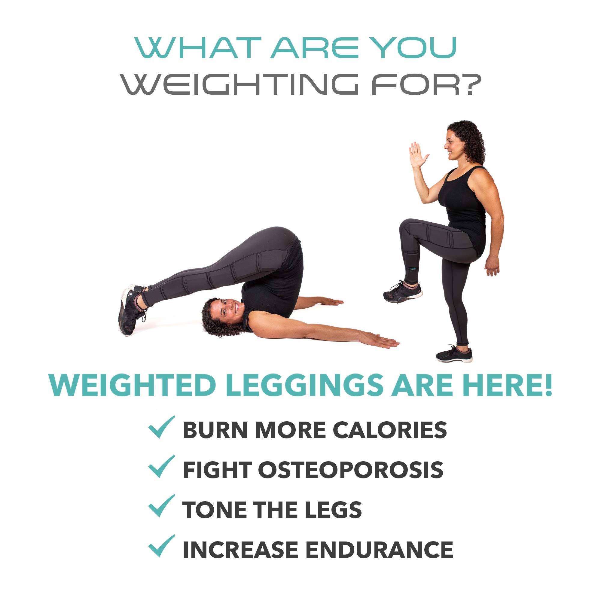 Challenge Weighted Workoutwear - Weighted Workout Leggings for Women, High Waisted Leggings w/ 5 Weight Enclosures On Each Leg, ⅛” Thick Flexible Weights, Yoga Pants Holds 2.5 Lbs, Black, L