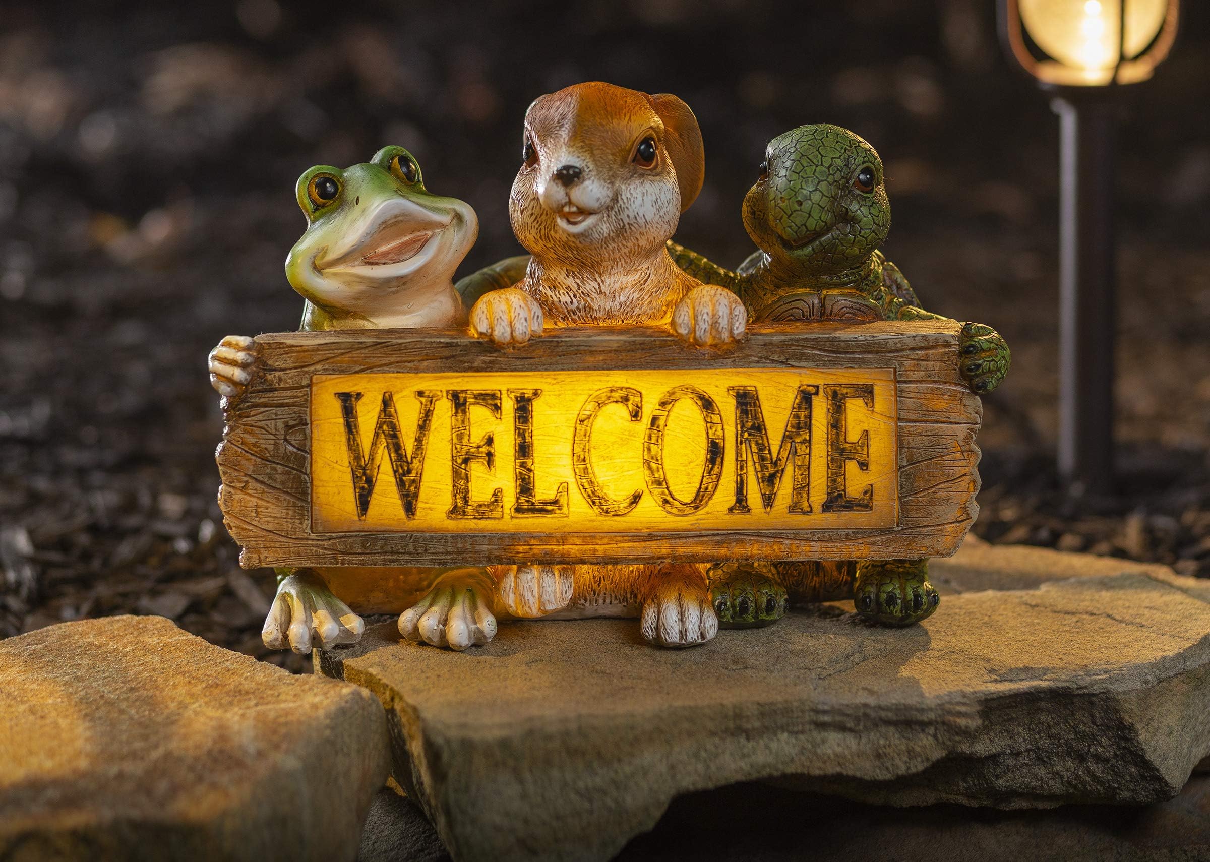 VP Home Flocked Welcome Gnome with Lantern Solar Powered LED Outdoor Decor Garden Light Welcome gnome Statues Outdoor gnome Decor Funny Figurine Decor for Outside Patio, Yard, Lawn