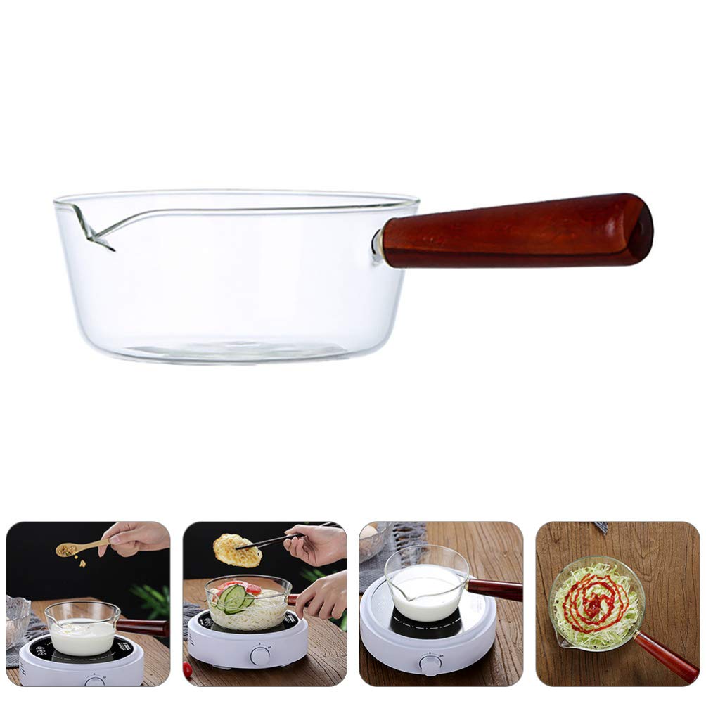Glass Saucepan Nonstick Sauce Pot With Lid Pasta Pot Milk Pan Glass Stovetop Pot Kitchen Cookware For Noodle Soup Milk Food 400ML Transparent