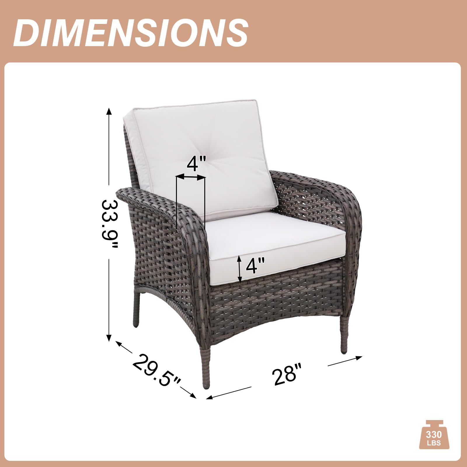 COOS BAY 2-Piece Outdoor Wicker Patio Chair, 2pc PE Rattan Dining Chairs for Garden, Lawn, Deck, Backyard, Beige/Brown