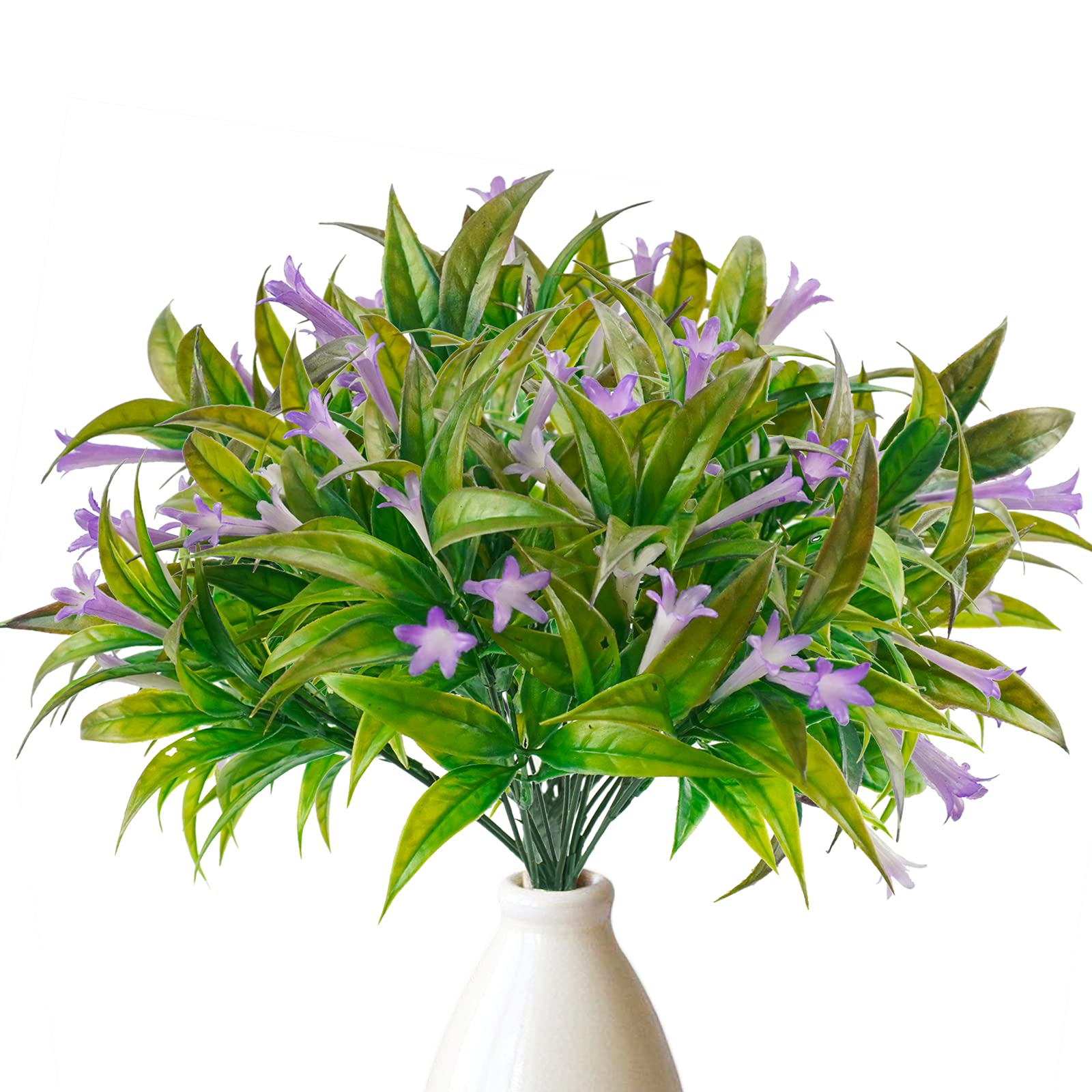 Uieke 6Pcs Outdoor Artificial Plants UV Resistant Fake Tropical Flowers Morning Glory Shrubs Greenery Plastic Plants Fall Leaves for Hanging Planter Garden Patio Sidewalk Thanksgiving Décor Purple