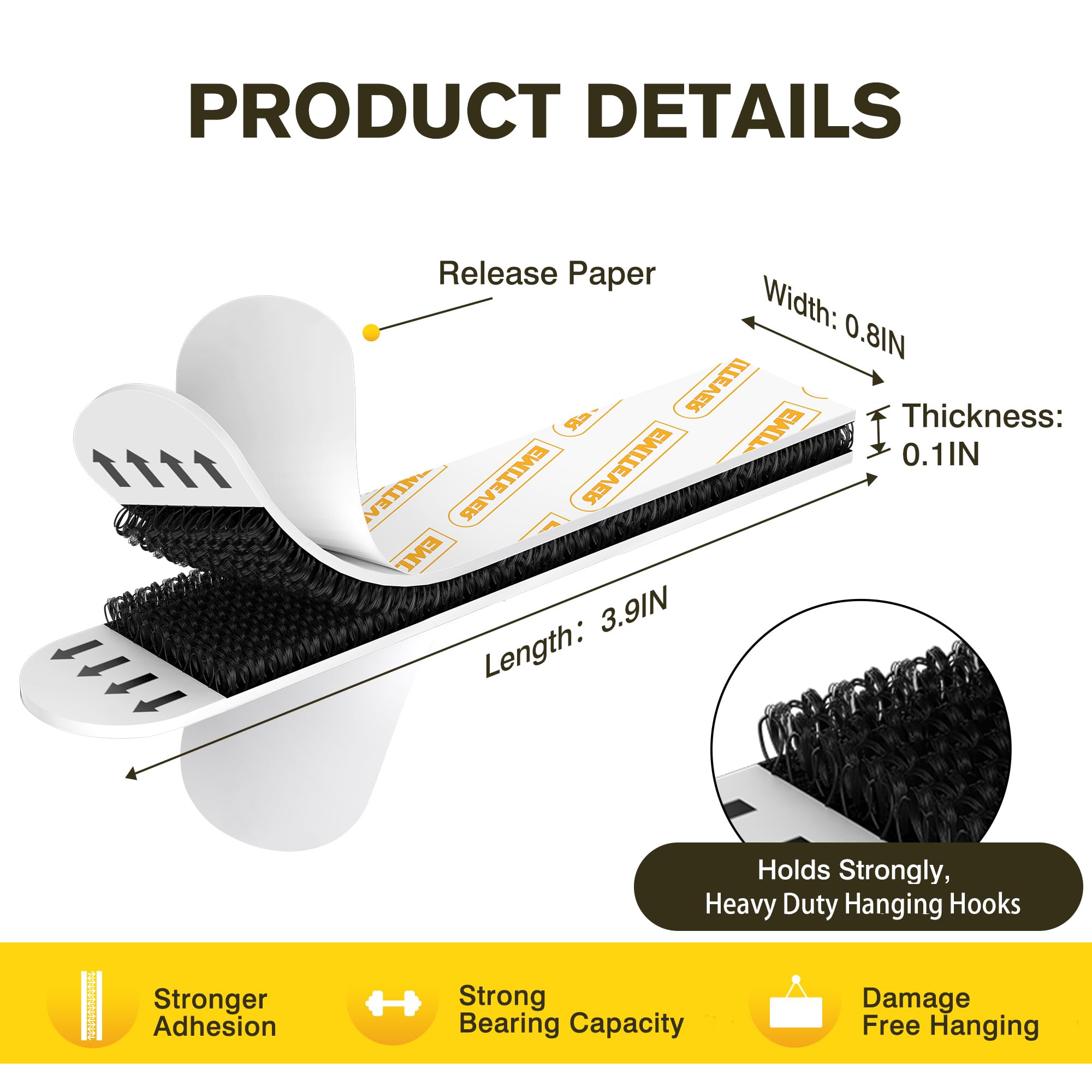 EMITEVER Picture Hanging Strips Heavy Duty, Damage Free Hanging Picture Hangers for Walls, Picture Hanging Kit, Hanging Hooks Without Nails, Black Adhesive Poster Wall Strips 20-Pairs (40 Strips)