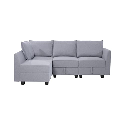Elizabeth Modular 4 Piece Sofa for Living Room with Extendable Design & Soft Comfortable Seating β Linen Modern sofa couch with Sturdy Wooden Frame, Ideal for Small Spaces, Easy Assembly, Gray