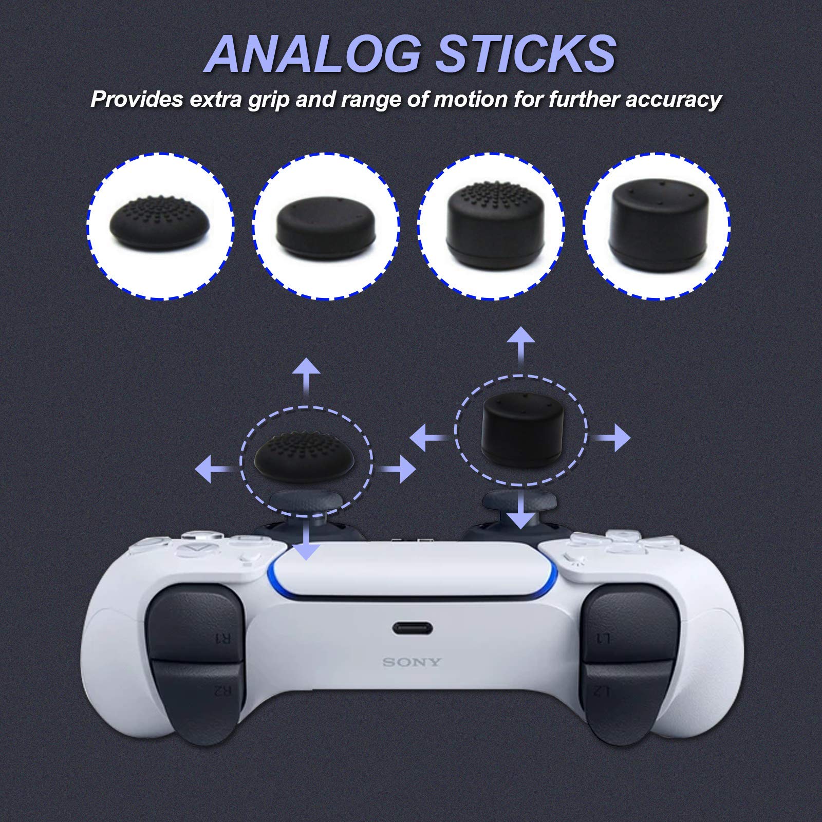 BEJOY PS5 Charging Station, Dual Type-C Controller Charger with Analog Stick (8PCS), Fast Charging Dock with LED Indicator for Sony Playstation 5 DualSense, White