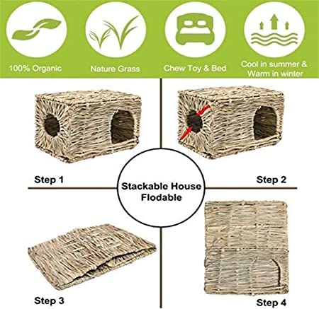 QHZAHNG Bunny Grass House,Natural Handmade Edible Foldable Comfortable Grass nest for Rabbits,Bunny, Guinea Pig, Little Animals, Play Paradise Grass Nest。 (B)