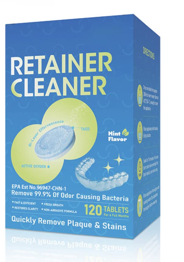 JSENA Denture Cleaning Tablets+UV Retainer Case Double Sterilization,Efficient Retainer Cleaning Tablets-60 Tabs,Collocation UVC Disinfectant Aligner Case, Clean Mouth Guard, Night Guard in 15 Minutes