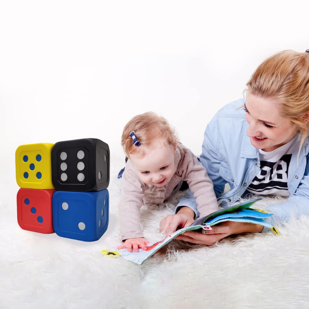 Macro Giant 6 Inch PU Foam Jumbo Big Playing Dice, Set of 4, Basic Color, Math Teaching, Teaching Aids, Board Games, Kid Toy