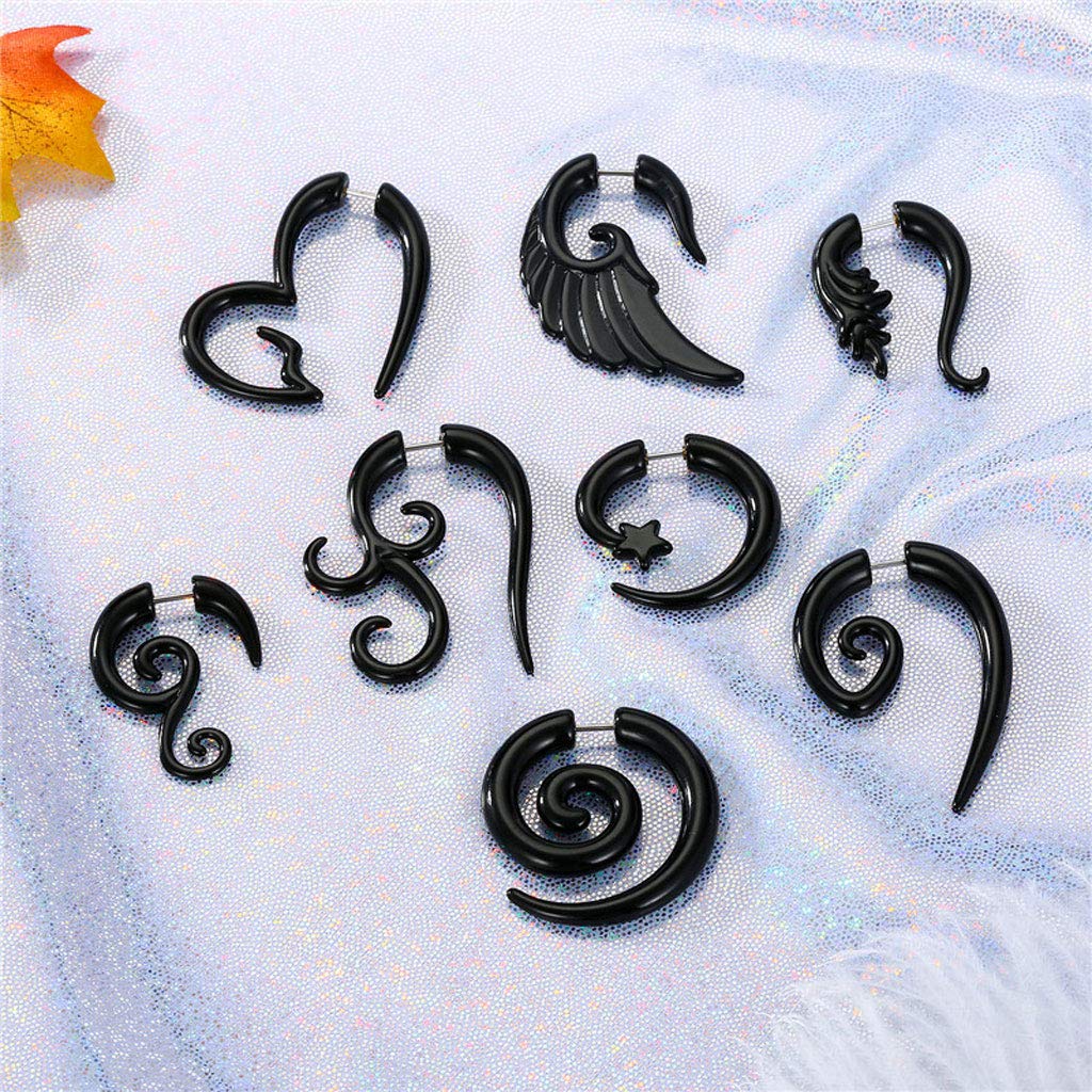 Creative Ear Tapers Plugs ,8 Pairs 16G Spiral Fake Gauges Acrylic Ear Tapers Fake Plugs Horn Stud Earrings