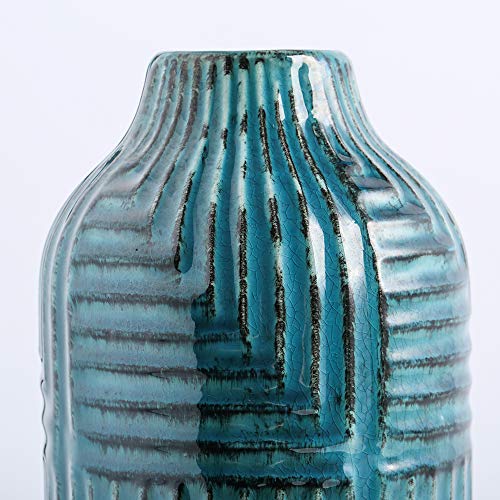 hjn Ceramic Vase- Teal Vase for Home Decor,Flower Vase for Centerpieces, Modern Decor Vases for Living Room/Bookshelf/Mantel/Home Decor Accents - Teal texture-Large-10.6" H