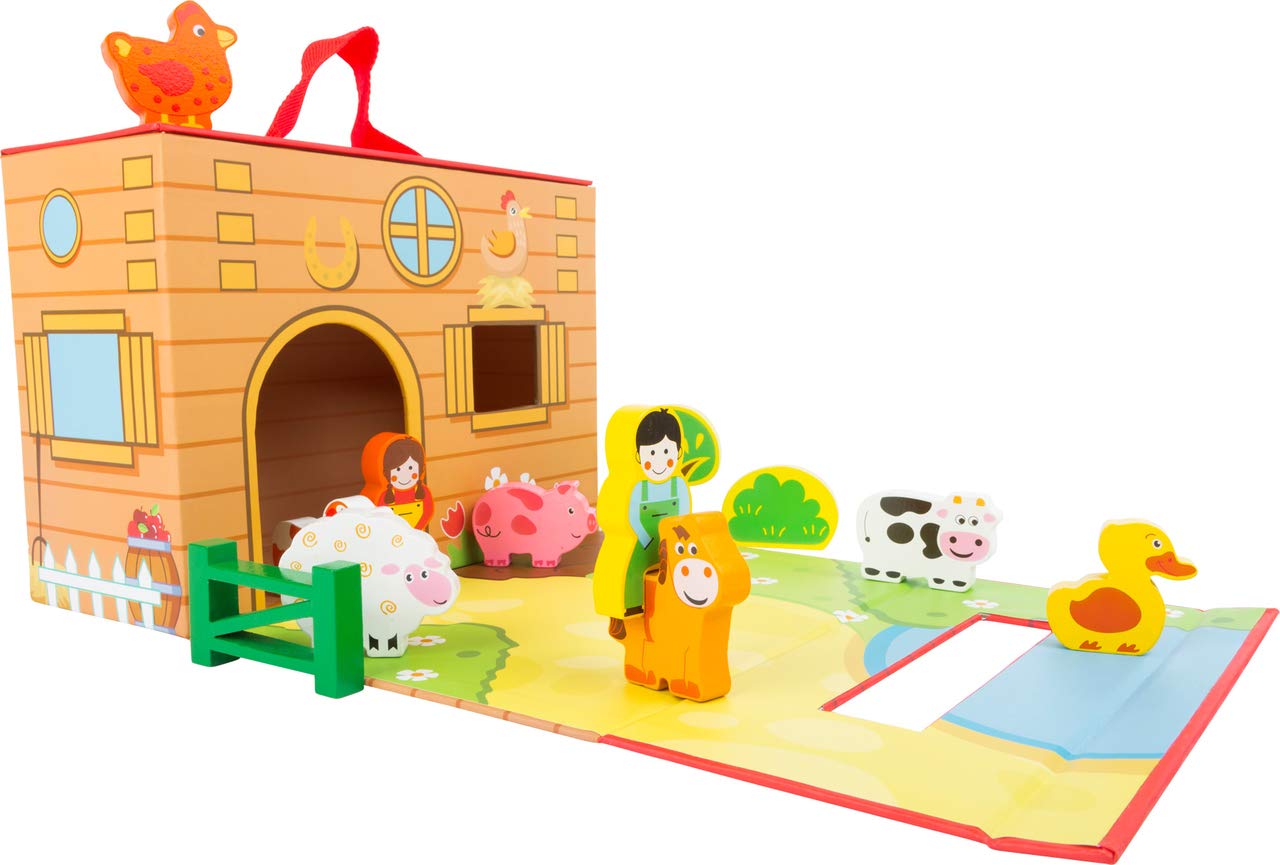 Small Foot Wooden Toys Farm Themed playworld in a Carrying case Designed for Children 3+, Multi (11111)