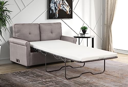 JUBILOOM Pull Out Couch Sofa Beds with 2 USB Ports, 2-in-1 Convertible Folding Futon Sleeper Bed, Upholstery Twin Loveseat Sofa for Living Room Apartment, Office Small Space, Dorm, (Light Grey)