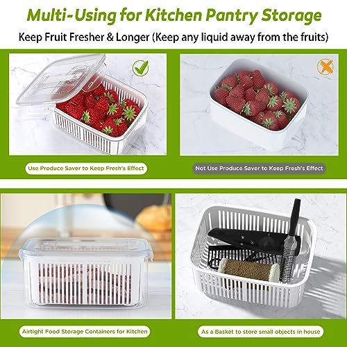 Fruit Storage Containers for Fridge - 10-Piece Kitchen Organizers Leak Proof Produce Saver and Veggie Storage Bins Set for Refrigerator, Plastic Airtight Food Storage Containers with Lids & Handle