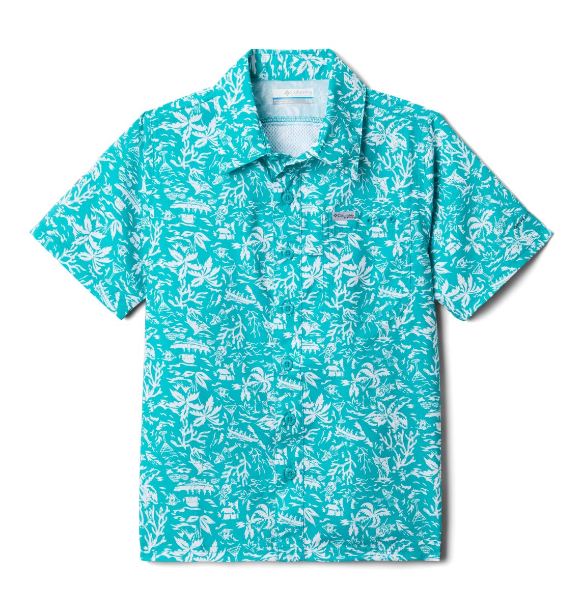 Columbia Youth Boys Slack Tide Short Sleeve Camp Shirt, Tropic Water Kona Youth, Large