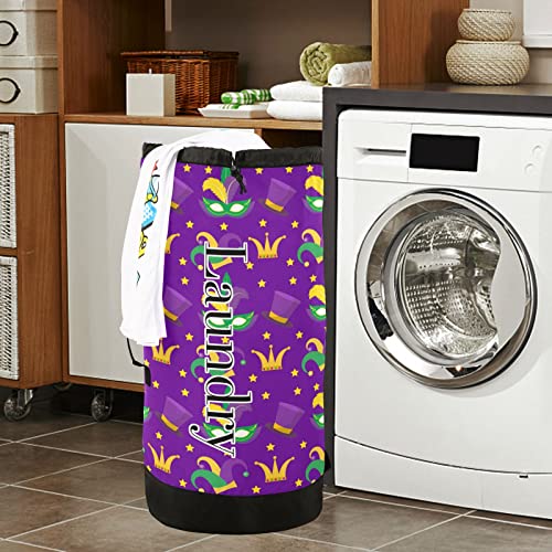 Kigai Mardi Gras Theme Laundry Bag, Drawstring Closure Dirty Clothes Bag Large Travel Camp Durable Tear Resistant Backpack Storage Bag - 14.5 X 29.3 in