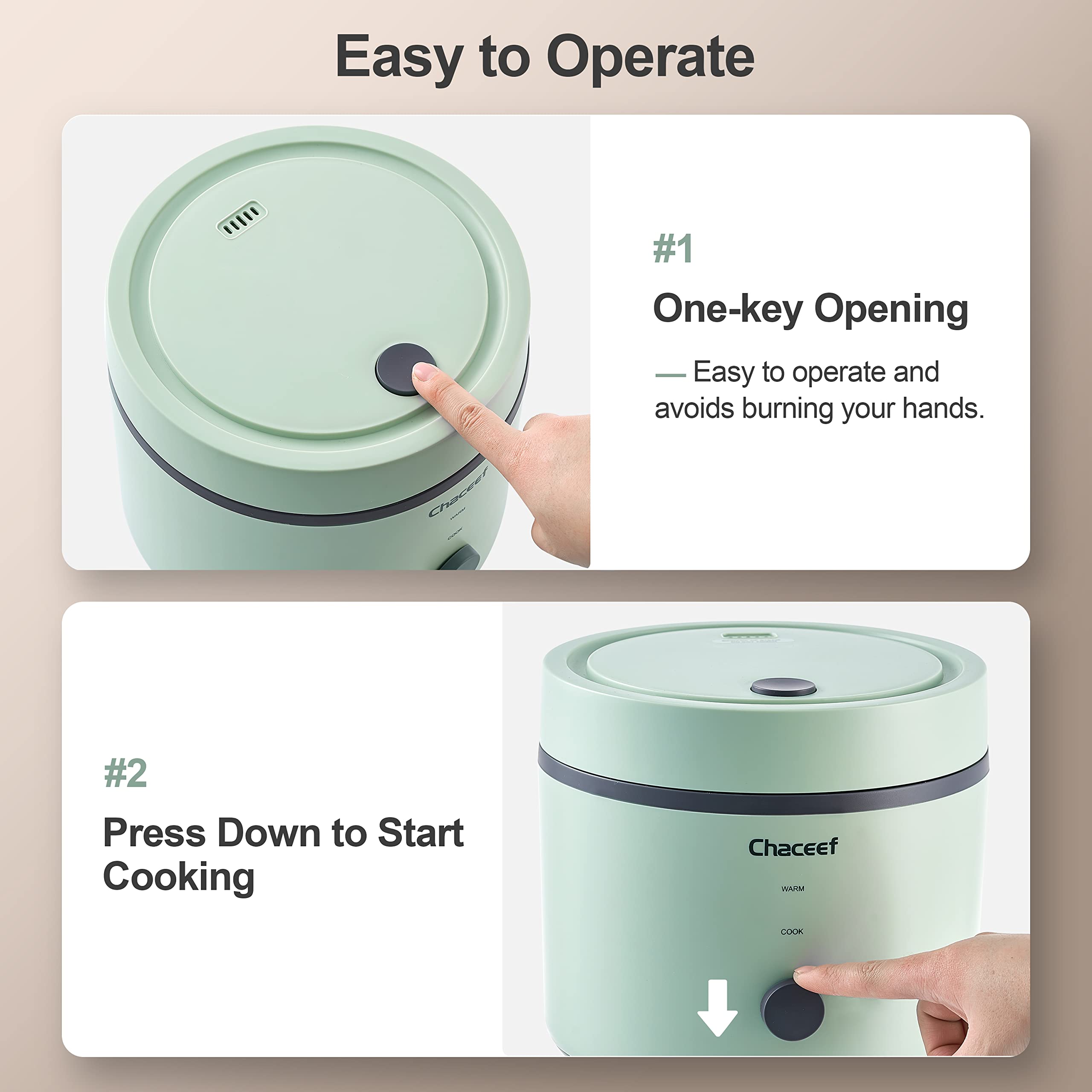 CHACEEF Rice Cooker 3-Cups Uncooked, Green & CHACEEF Travel Electric Kettle, Pink