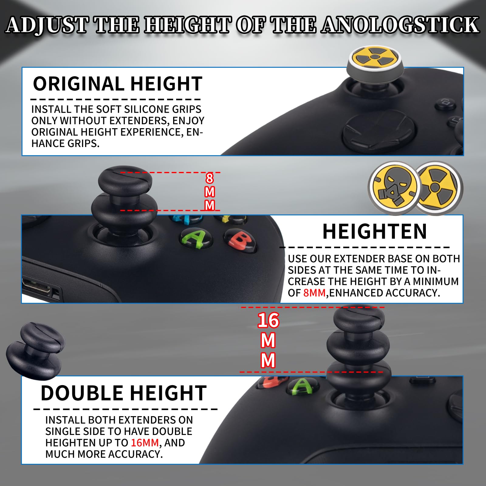 PlayRealm NO Falling Off Thumbstick Extender x 2 & Thumb Grip x 4 for Xbox Series & Xbox one Controller(Paw Purple)