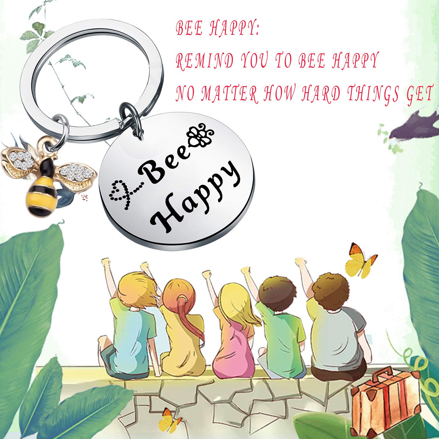 bobauna Bee Keychain With Bumble Bee Chram Bee Jewelry Motivational Gift For Friend Family (bee happy keychain)