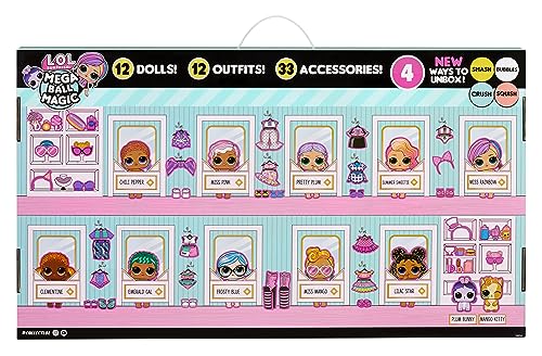 LOL Surprise Mega Ball Magic - 12 Collectible Dolls, 60+ Surprises, 170 Value, 4 Unboxing Experiences, Squish Sand, Bubbles, Gel Crush, Shell Smash, Mix/Match Fashions Limited Edition Gift, Girls 3+