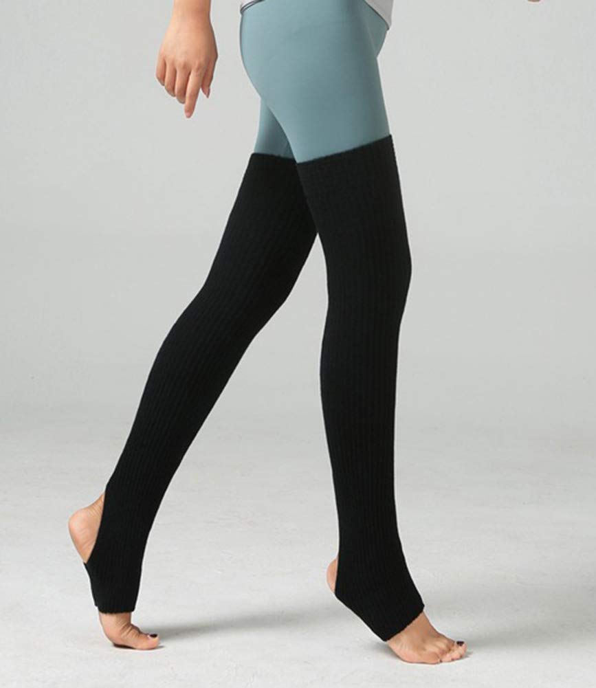 CHUNG Women's Over Knee Thigh High Warm Leg Warmers Stirrup Thermal 80s Long Socks Yoga Ballet Dance-Black