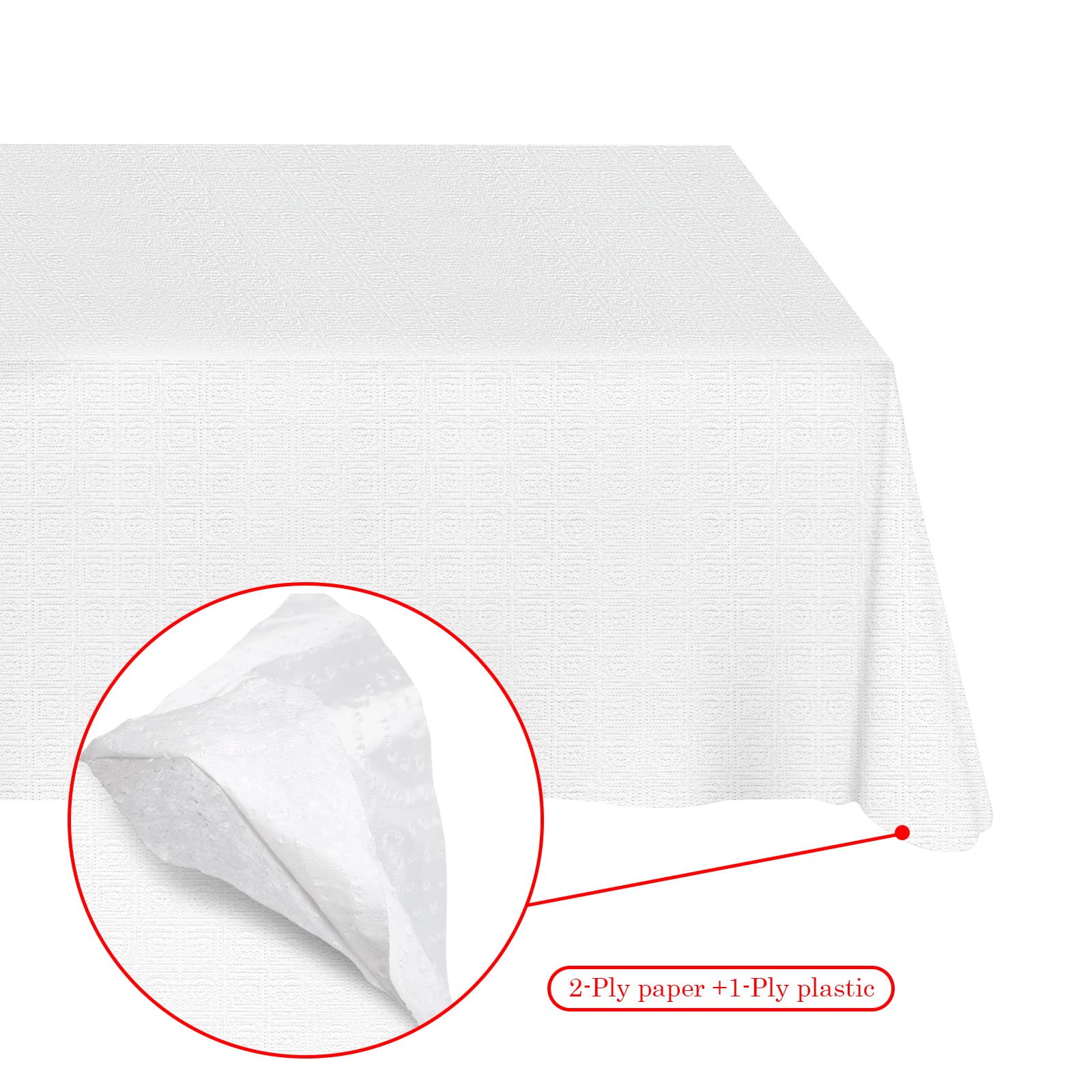 NEWOOK White Paper Tablecloths Disposable for Rectangle Tables 12 Pack,3 Ply Paper & Plastic Quality Table Cloth for Parties,54 x 108 Inch Birthday Table Cover Outdoor Wedding Banquet Tablecover