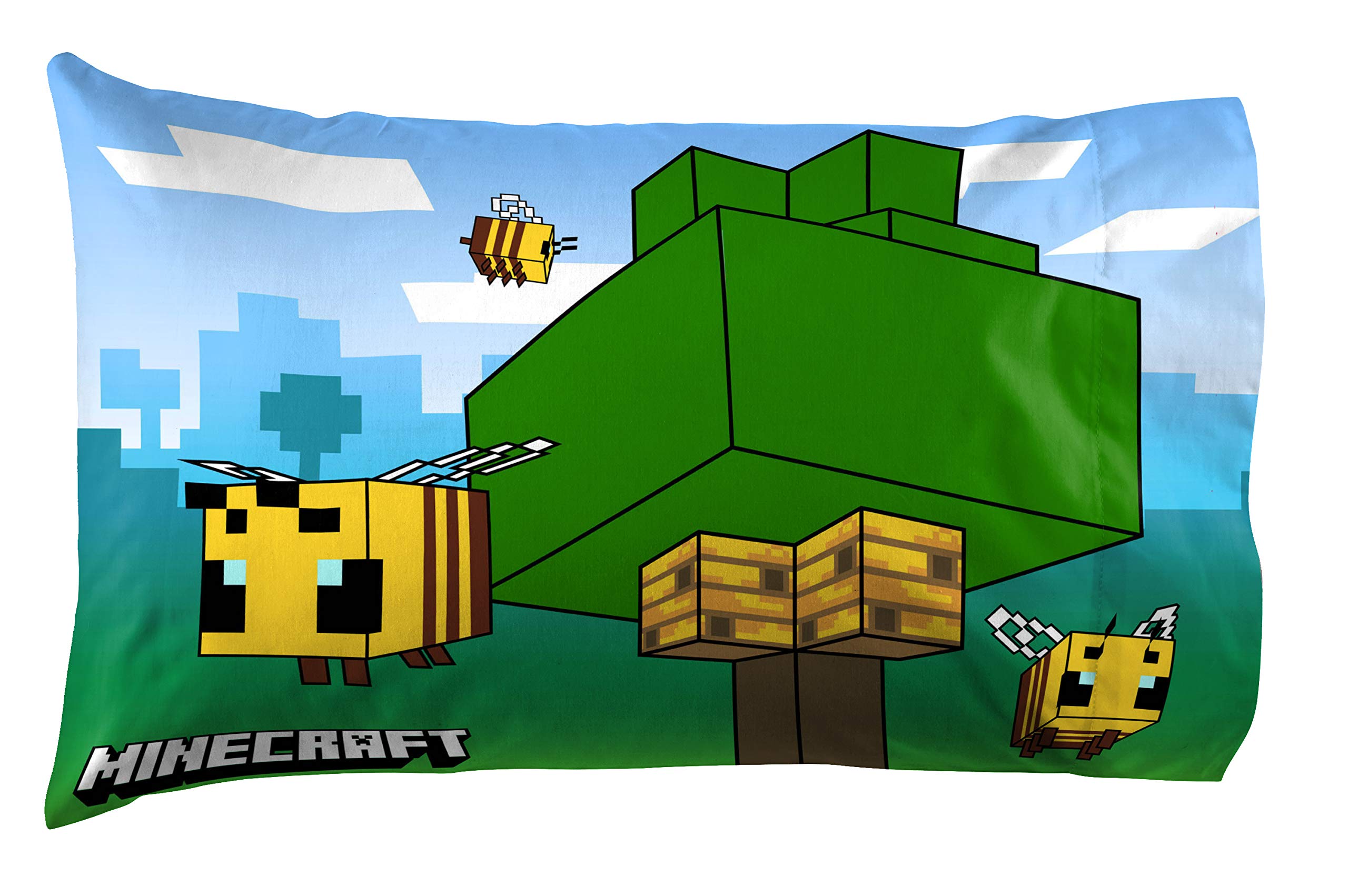 Jay Franco Minecraft Busy Working Bees 1 Pack Pillowcase - Double-Sided Super Soft Bedding