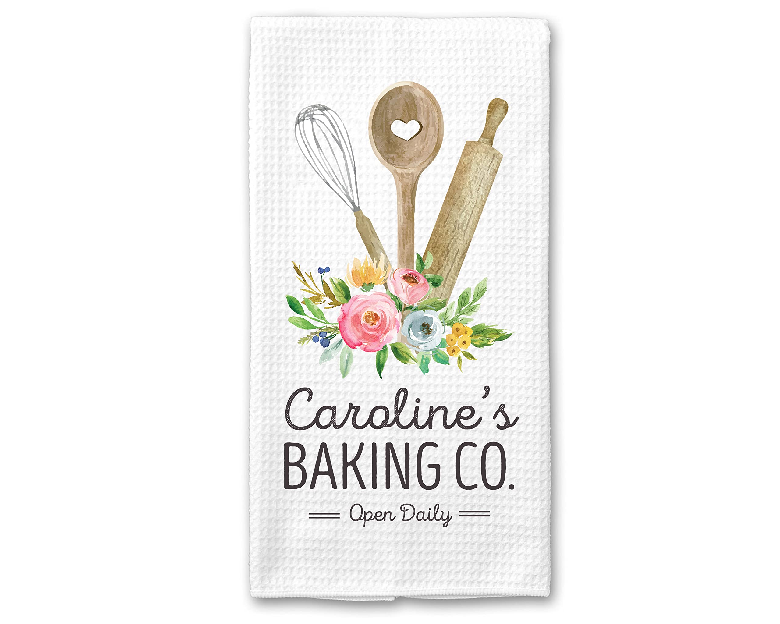 CANARY ROAD Custom Floral Utensil Dish Towel | Personalized Kitchen Towel | Housewarming Gift | Wedding Gift | Personalized Dish Towel | Hostess Gift | Couple Towel