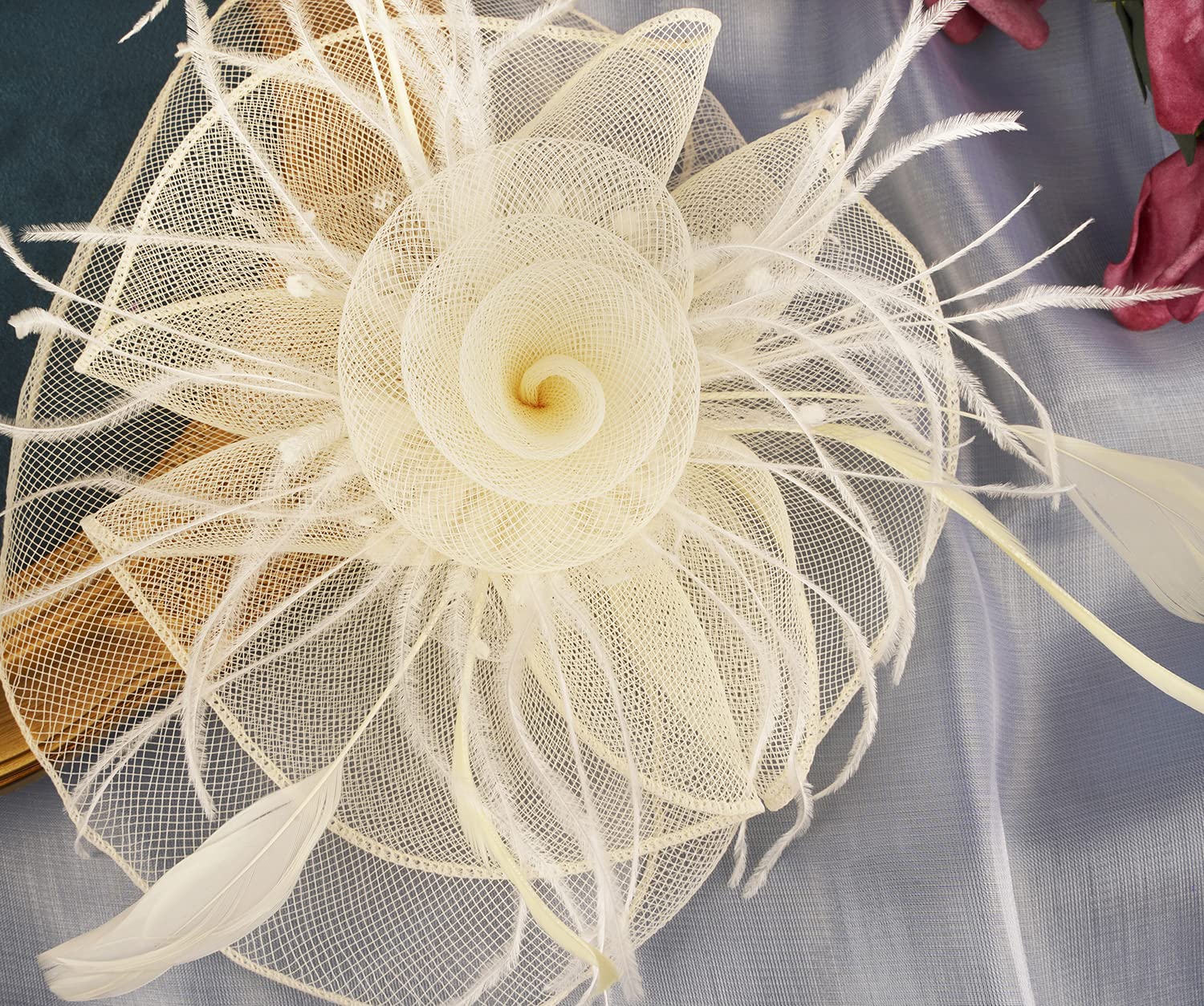 Cizoe Fascinators for Women with Feather Mesh Veil Headband Bridal Wedding Tea Party Cocktail Hat(yellow)