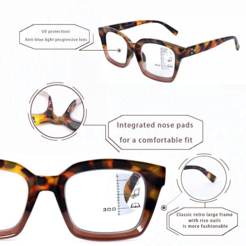 HIYANJN 3 Pack Progressive Multifocal Reading Glasses for Women Men Oprah style Blue Light Blocking Spring Hinger Readers 1.75
