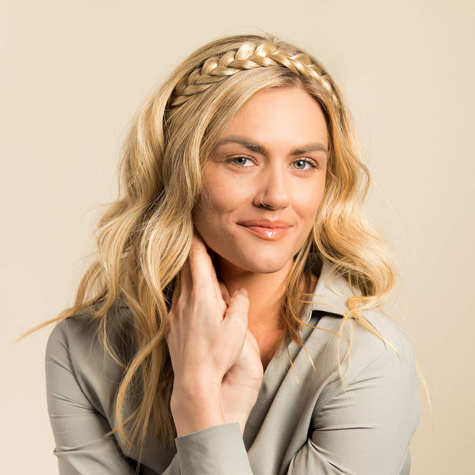 Madison Braids Womens Braided Headband Hair Braid Natural Looking Synthetic Hair Piece Extension - Lulu Two Strand - Ashy Highlighted