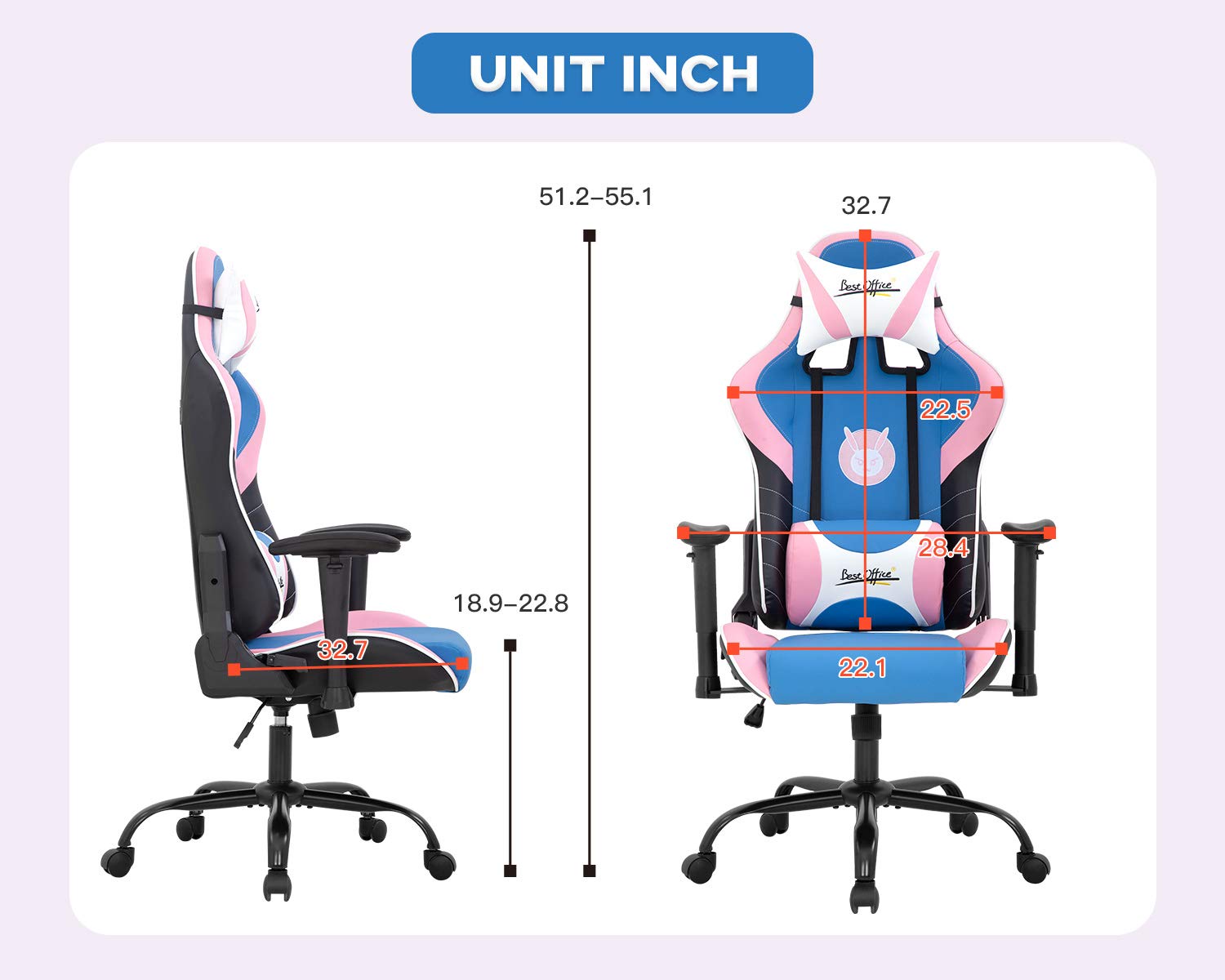 PC Gaming Chair Racing Office Chair E-Sports Computer Chair with Lumbar Support Adjustable Headrest 2D Armrest Rolling Swivel Game Chair Task Ergonomic PU Leather Desk Chair