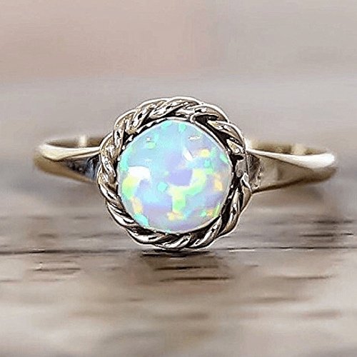 Chunky Rings Set 8Pcs Rings Set Natural Gemstone Fire Opal Diamond Ring Wedding Engagement Jewelry Retro Party Band Rings Rose Gold Silver