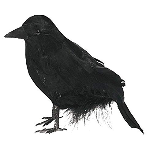 Warmtree 8 Pcs Black Feathered Crows Ravens Statue Black Birds Figurine Handmade Artificial Birds Halloween Crows for Halloween Party Home Garden Decoration Outdoor Indoor Party Supplies Props