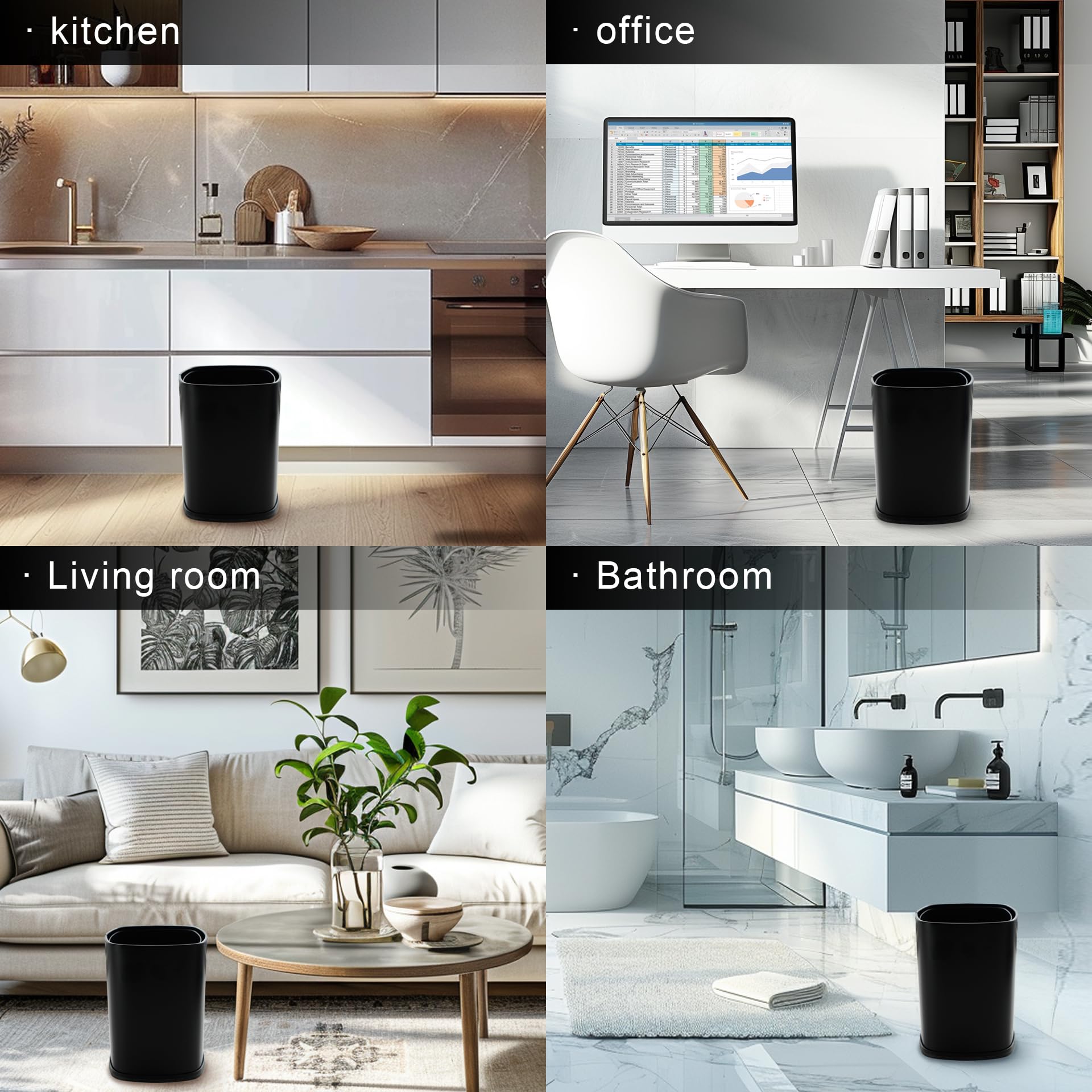 EmoH Small Bathroom Trash Can 2.1 Gallon /8-Liter Wastebasket, Modern Matte Black Stainless Steel Garbage Bin for Bedroom, Home Office, Toilet, RV, Under Sink, Near Desk