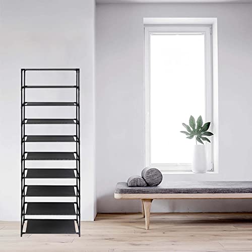 LFGUD 10 Tiers Shoe Rack, Simple Houseware 10-Tier Shoe Rack Storage Organizer 30-Pair, Easy Assembled Shoe Tower Stand, Sturdy Shoe Stand, Non-Woven Fabric Shoe Shelf Organizer Closet for Home, Black