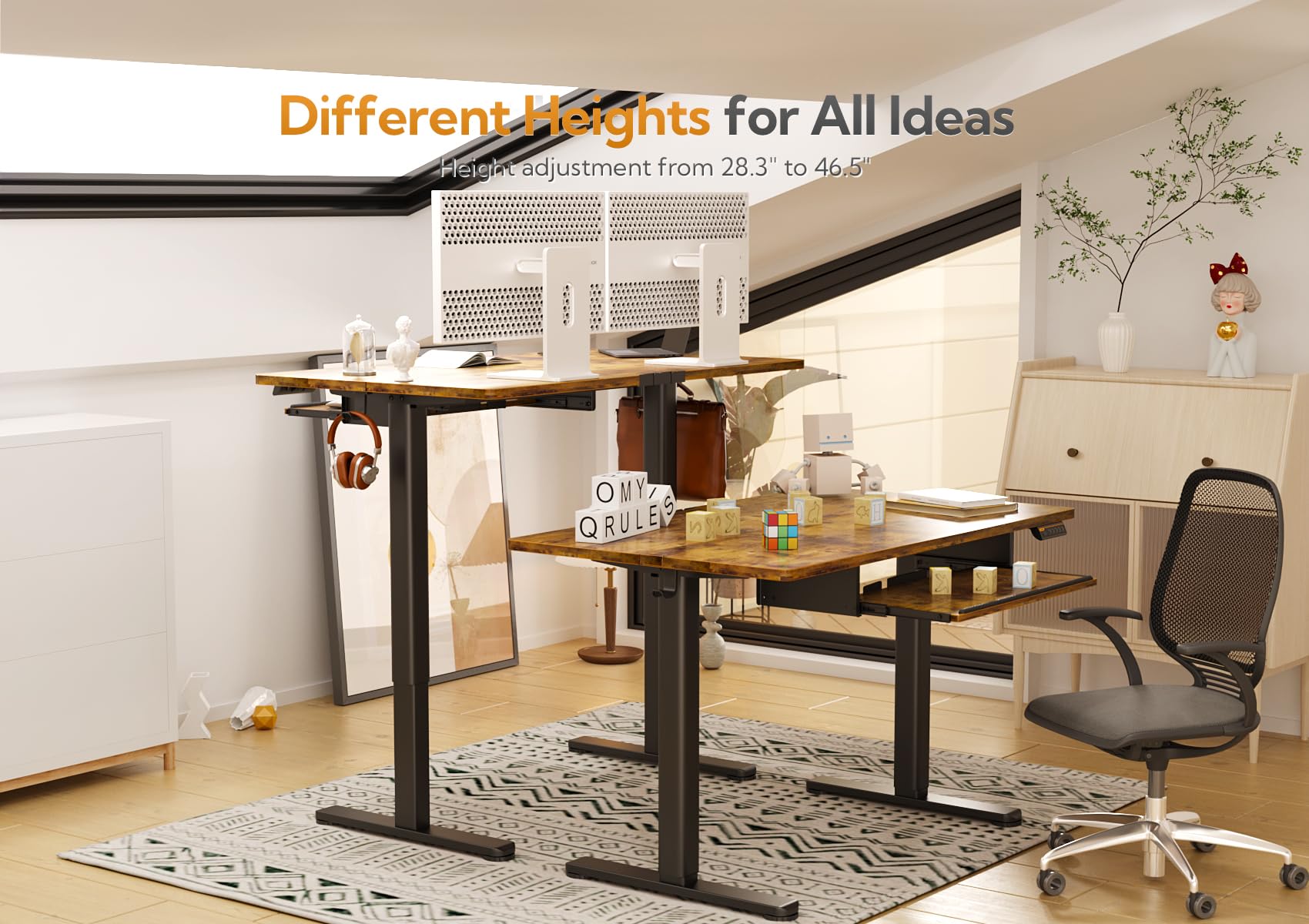 Claiks Standing Desk with Keyboard Tray, Standing Desk Adjustable Height, Raising Desks for Home Office and Computer Workstation, 48 Inches, Rustic Brown