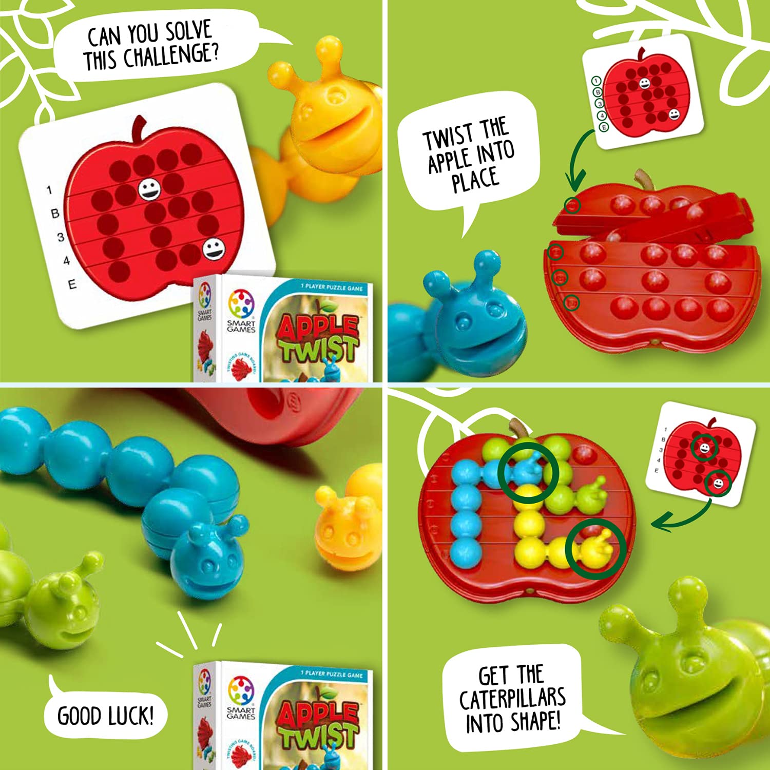 SmartGames Apple Twist Travel Puzzle Game with 60 Challenges for Ages 5 - Adult