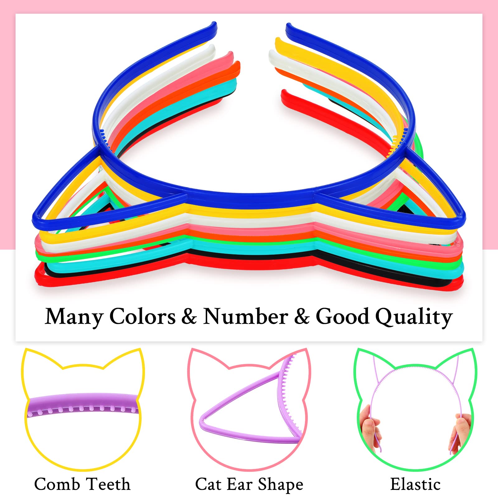 Chunyin 70 Pcs Cat Ears Headband for Kids Girls Women Plastic Headbands, 14 Colors (5 Pieces for Each Color)