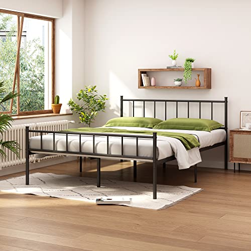 HLIPHA Full Size Metal Platform Bed Frame with Heavy Duty Steel Slat Support,14" Height Easy Assembly Mattress Foundation,No Box Spring Needed,Black