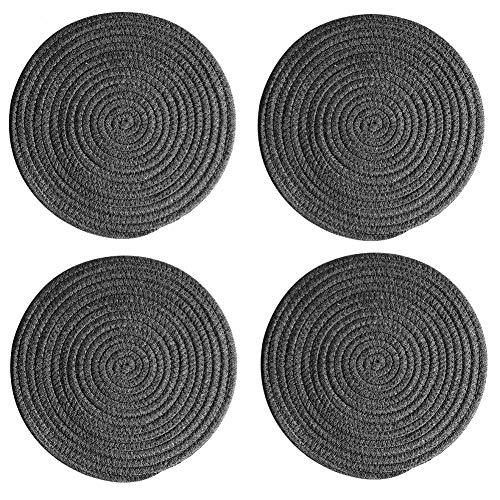 CheeseandU Braided Drink Coasters, 4Pack 7.1" Cotton Thicken Woven Absorbent Heat-Resistant Non-Slip Table Cup Mat Hot Pads Mats for Drinks Home Kitchen Dining Party Supplies Dark Grey