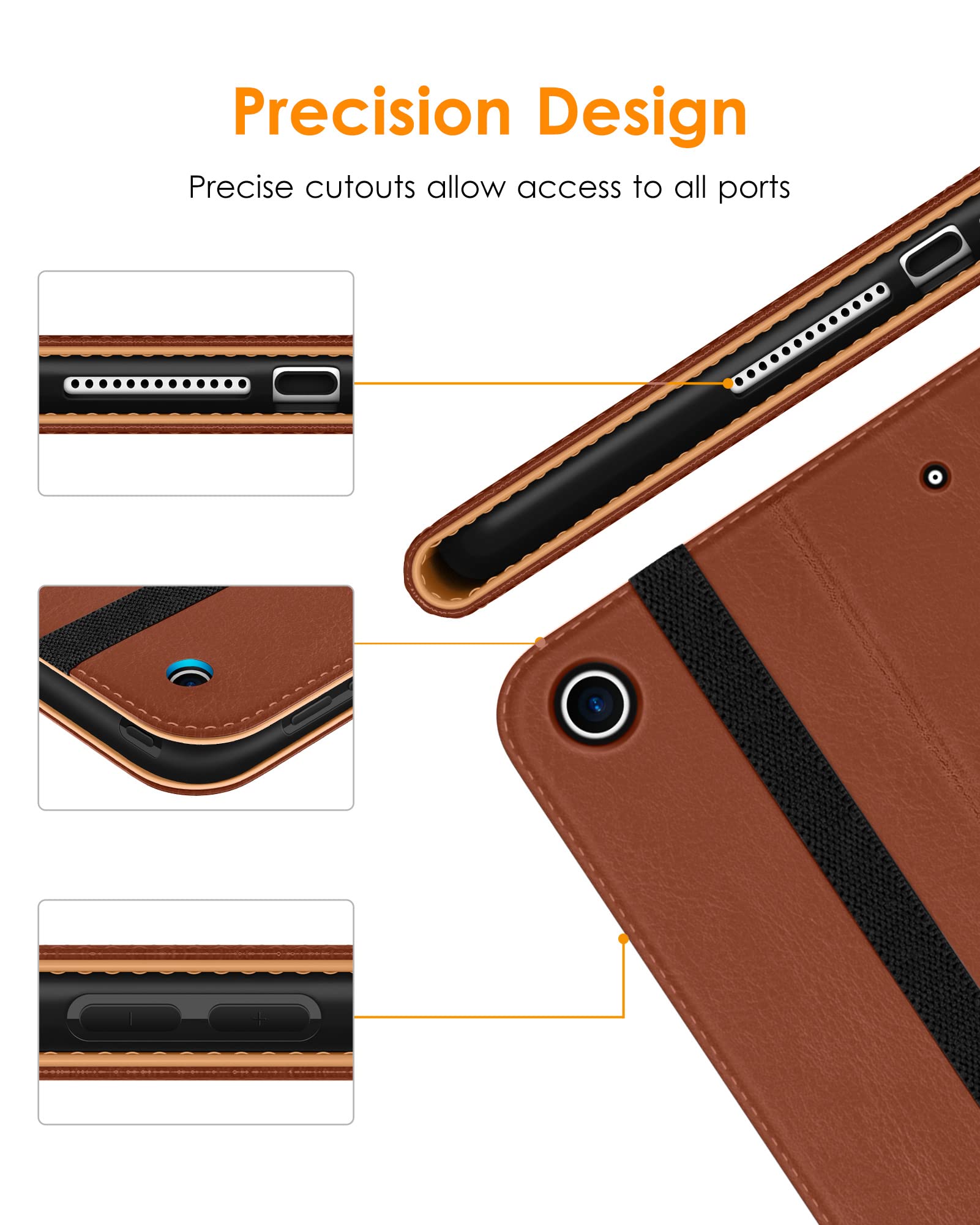 DTTO iPad 9th/8th/7th Generation 10.2 Inch Case 2021/2020/2019, Premium Leather Business Folio Stand Cover with Tempered-Glass Screen Protector & Alignment Frame, Dark Brown